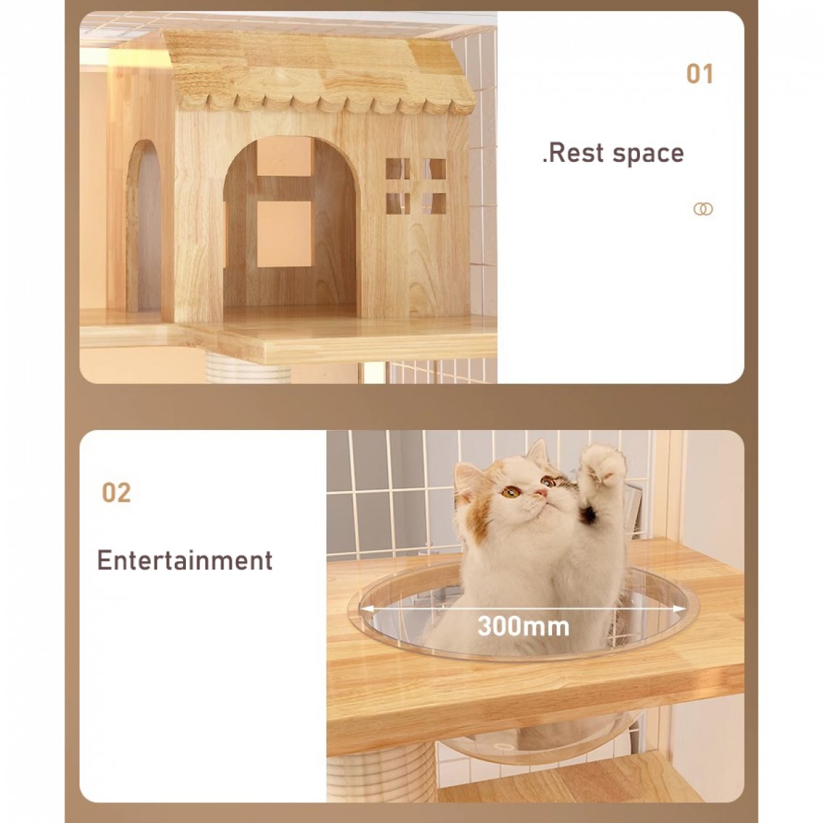 Cat Villa 180CM Carbon Steel Frame Tempered Glass Cat Villa Cat House ...