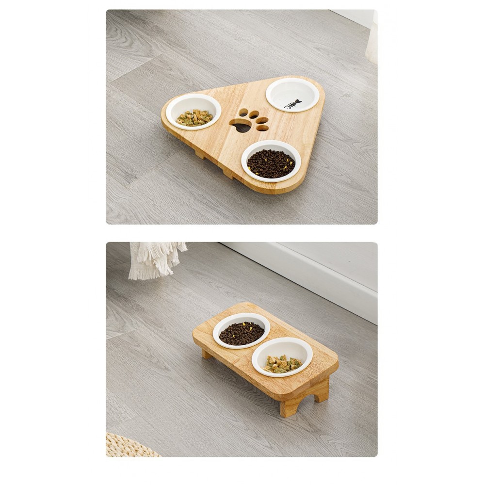 Wooden pet Feeder Table With Bowls, Raised Cat Inclined Food And Water ...