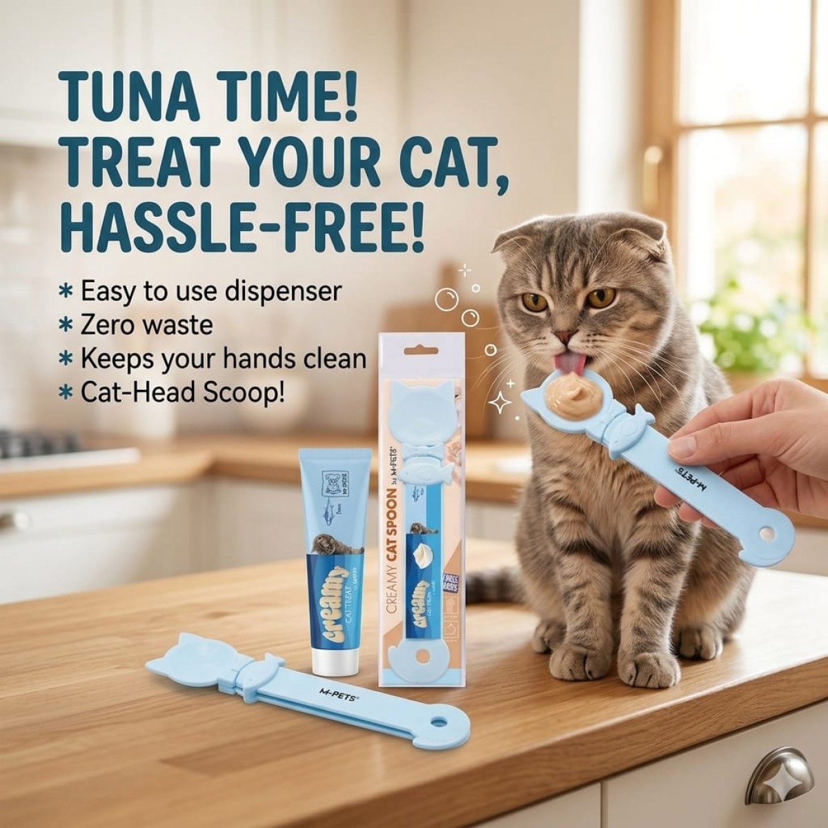 M-PETS Creamy Cat Spoon Baby Blue – Mess-Free Treat Dispenser for Cats ...