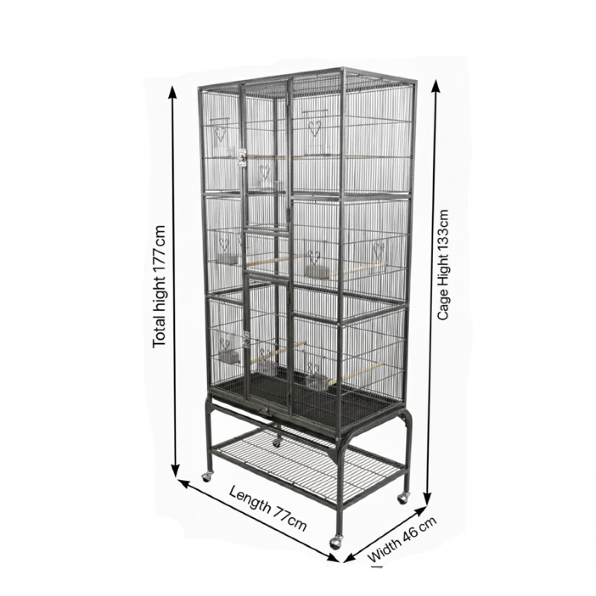 Extra Large Black Wrought Iron Bird Cage with Rolling Stand, 177 cm ...