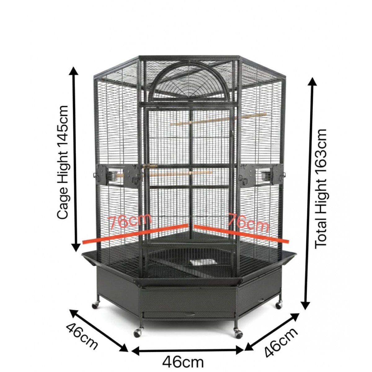 Jumbo Corner Parrot Cage, Black – 163cm Height, Pentagonal Diamond ...
