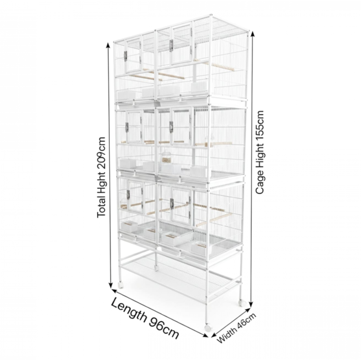 Three-Story Stackable Breeding Bird Cage with Stand, 6-Compartment ...