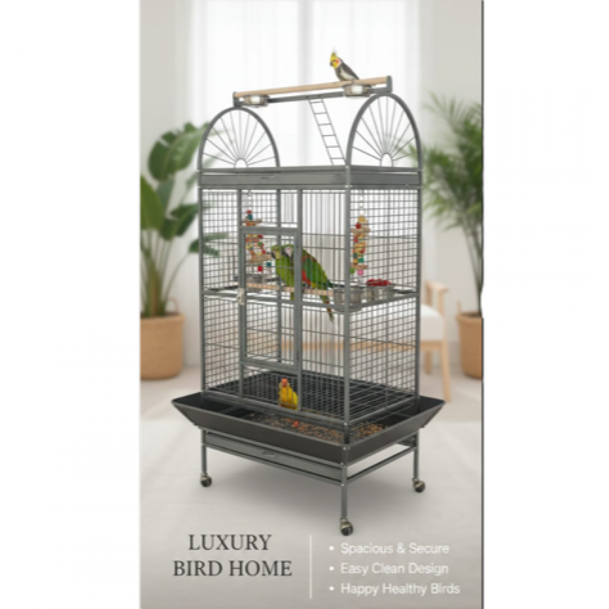 Luxury Large Bird Cage with Play Top – Black Metal Parrot Cage with ...