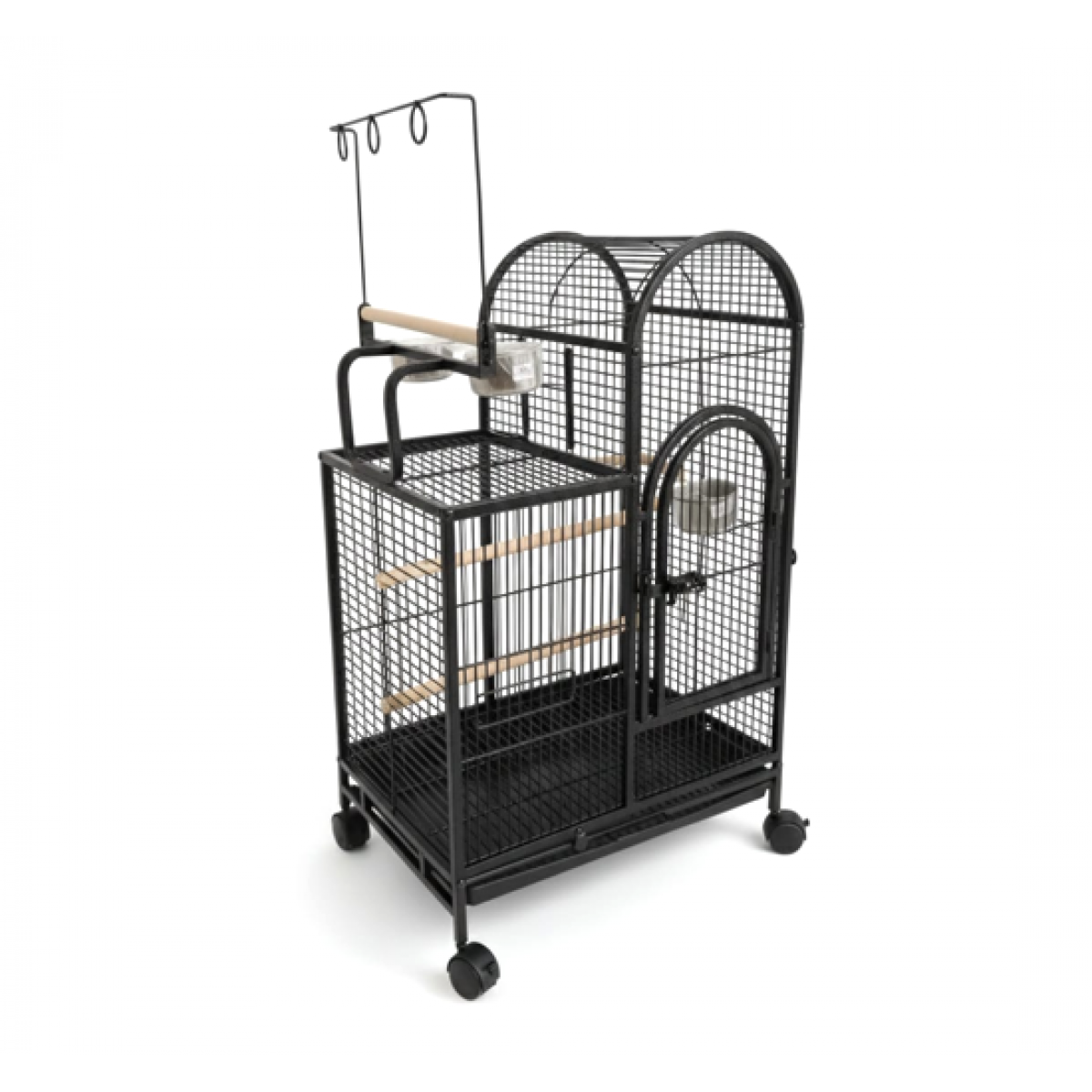 Large Black Bird Cage with Play Top & Wheels, 105cm Tall Wrought Iron ...