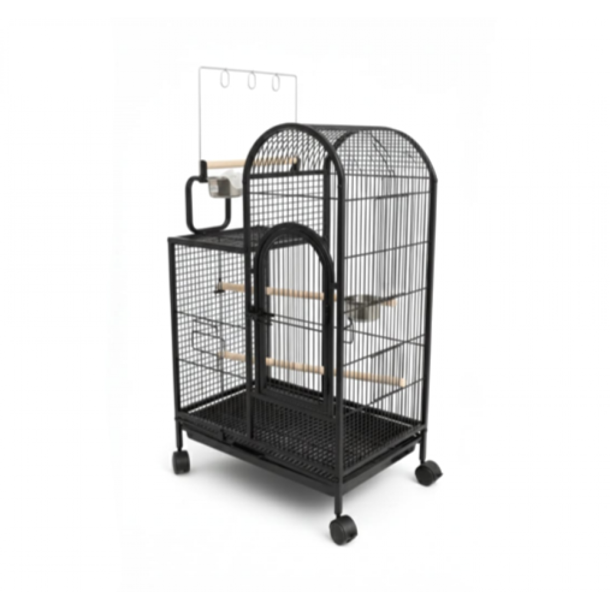 Large Black Bird Cage with Play Top & Wheels, 105cm Tall Wrought Iron ...